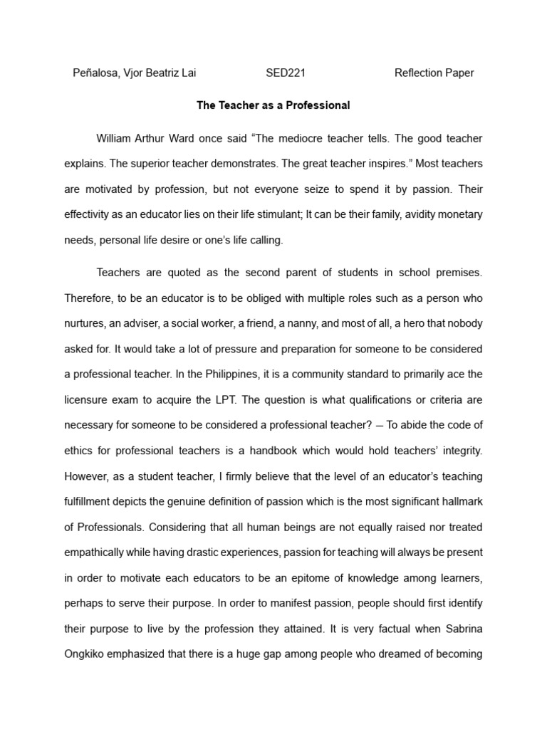 Reflection Paper - Teacher&Community | PDF | Teachers | Behavior ...