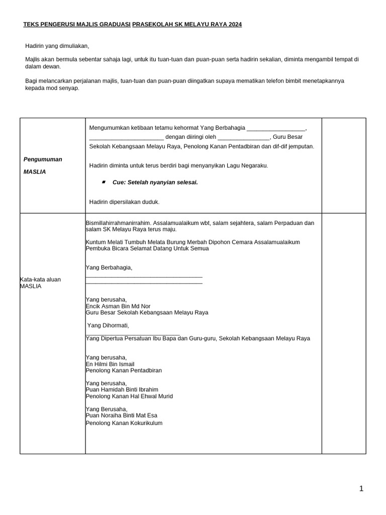 TEKS Pengacara Majlis Graduasi Prasekolah | PDF