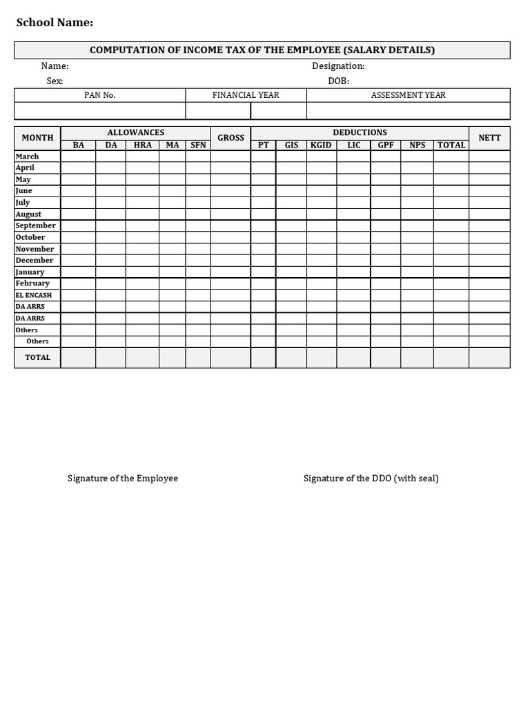 Employee Salary Details Format | PDF