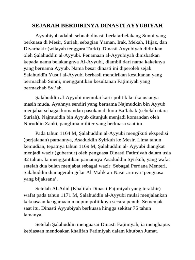 Sejarah Dinasti Ayyubiyah dan Pendiriannya | PDF