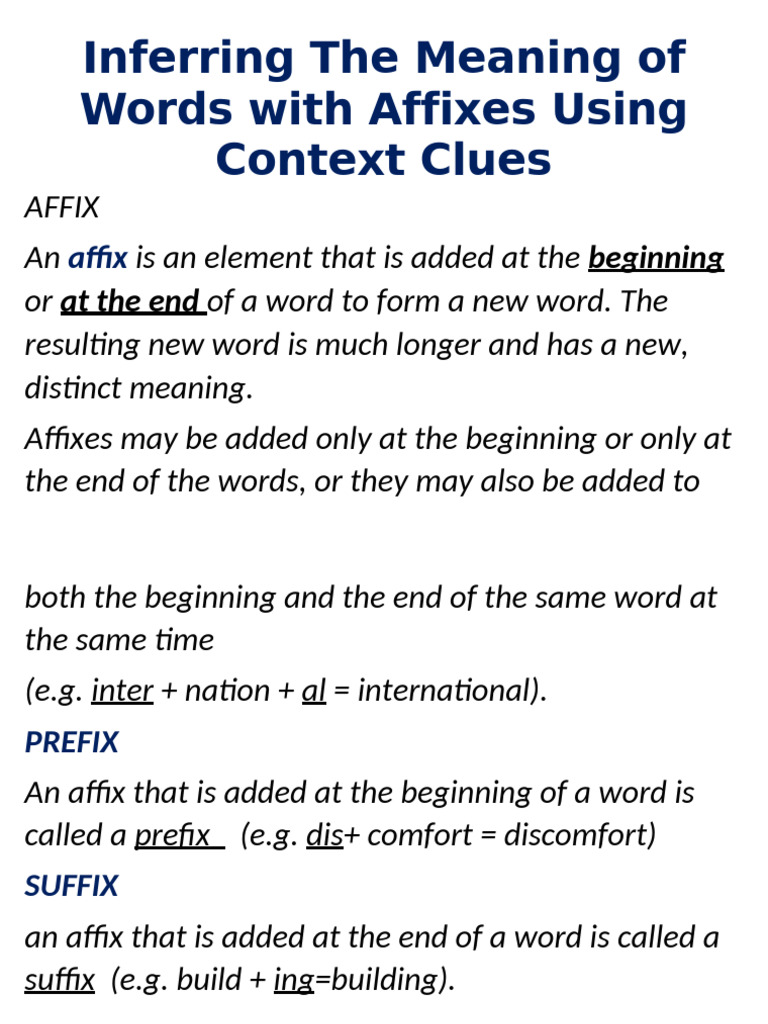 Inferring The Meaning of Words With Affixes Using Context Clues | PDF