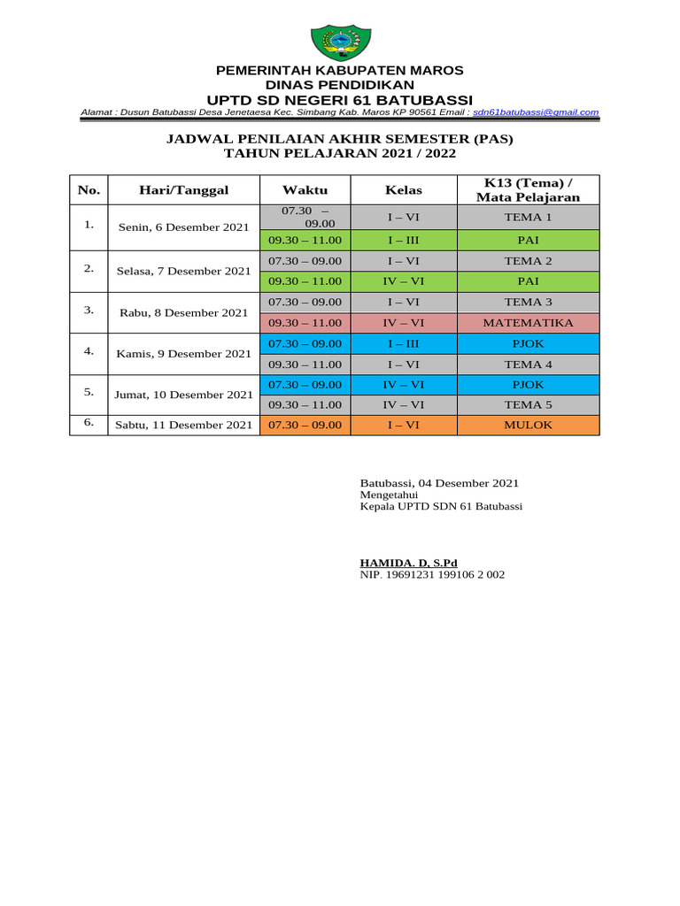 Jadwal PAS 2021 2022 | PDF