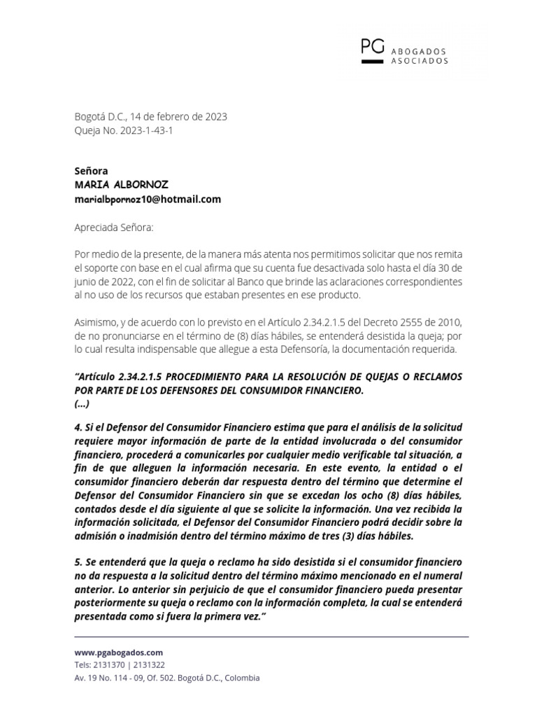 SOLICITUD AL CLIENTE MARIA ALBORNOZ | PDF