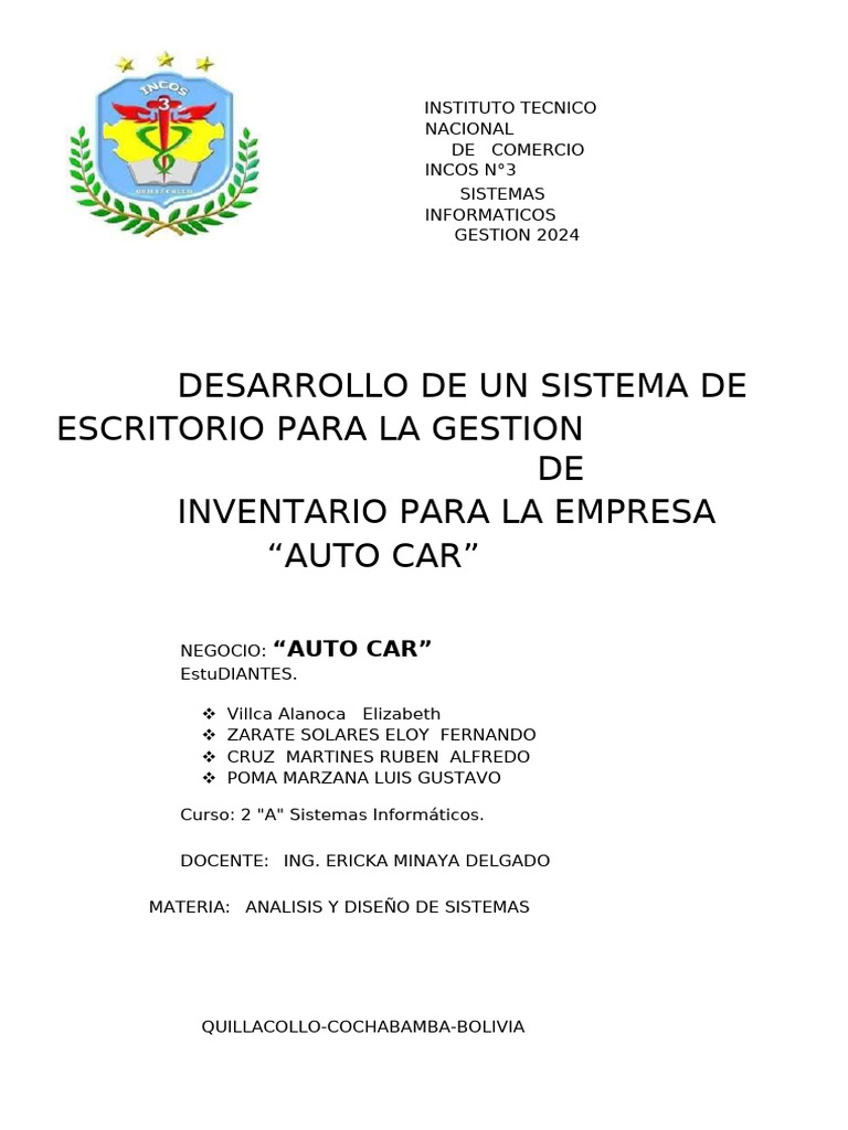 Sistema de Inventario para Auto Car | PDF | Informática | Tecnologías ...