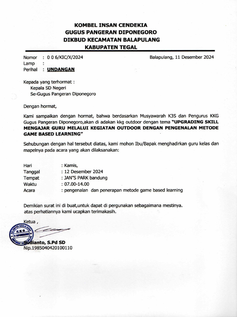 Surat Tugas KKG | PDF