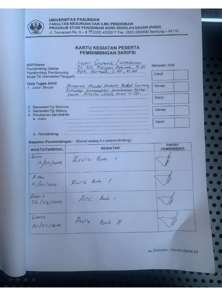 Berita Acara Bimbingan Dospem 2 | PDF