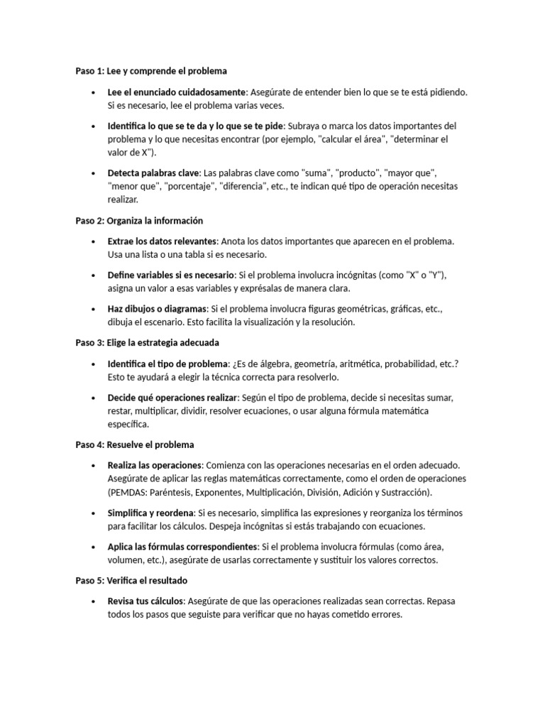 Pasos Para Resolver Problemas Matematicos | PDF | Multiplicación ...