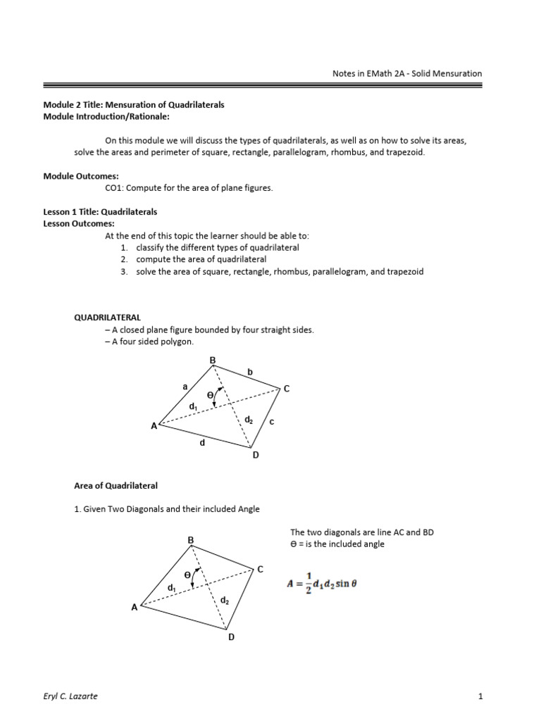 Module 2 Mensuration of Quadrilaterals | PDF | Rectangle | Area