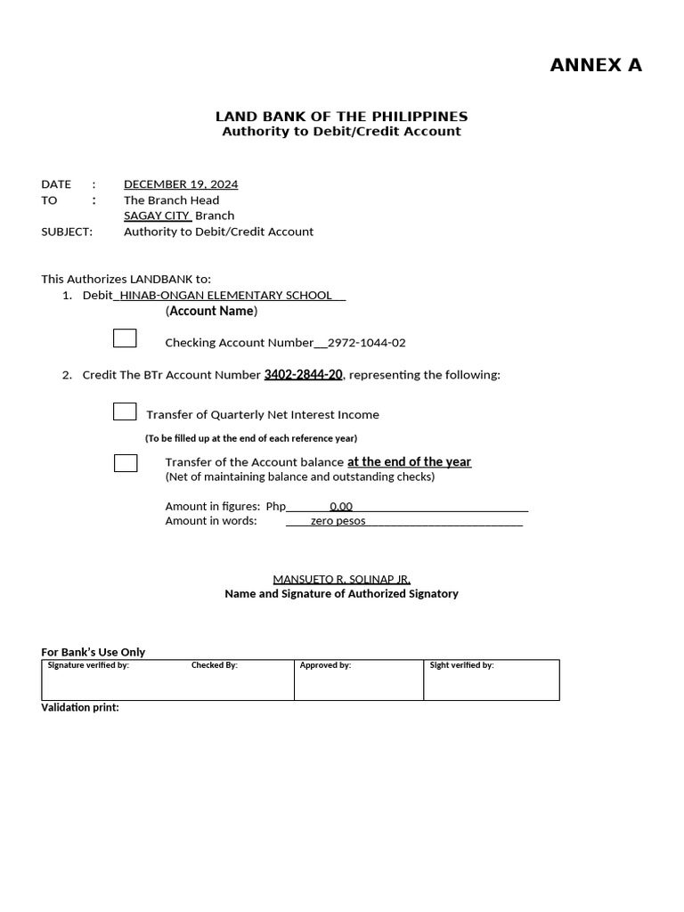 Authority to Debit/Credit Account Form | PDF