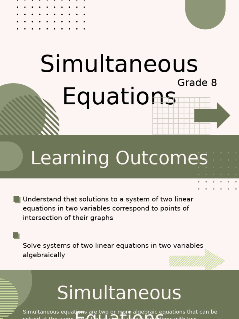 Simultaneous Equations Education Presentation in Green and Cream ...