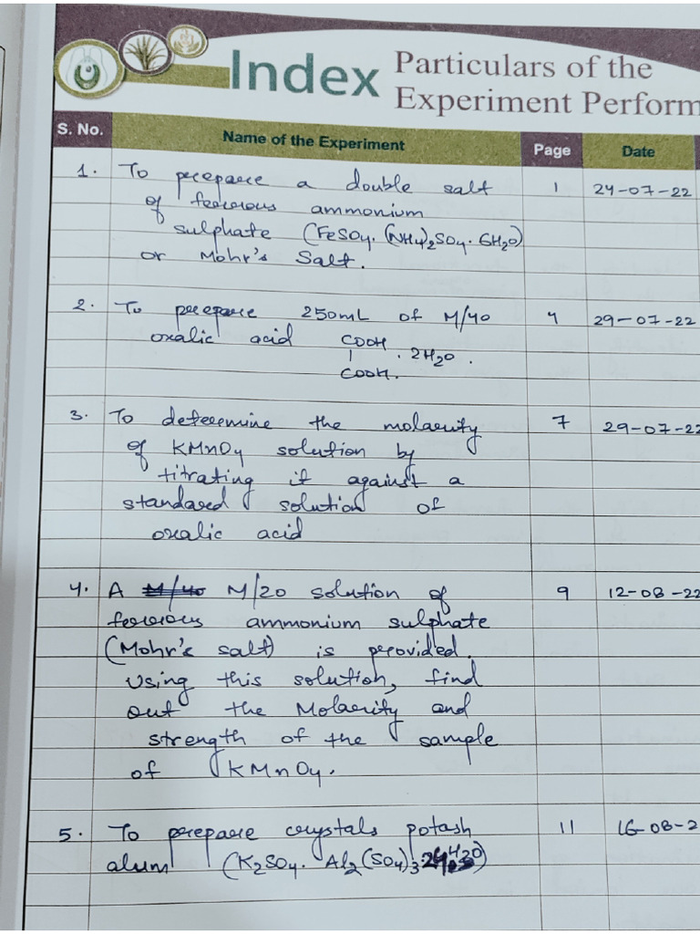 Chemistry Practical File | PDF