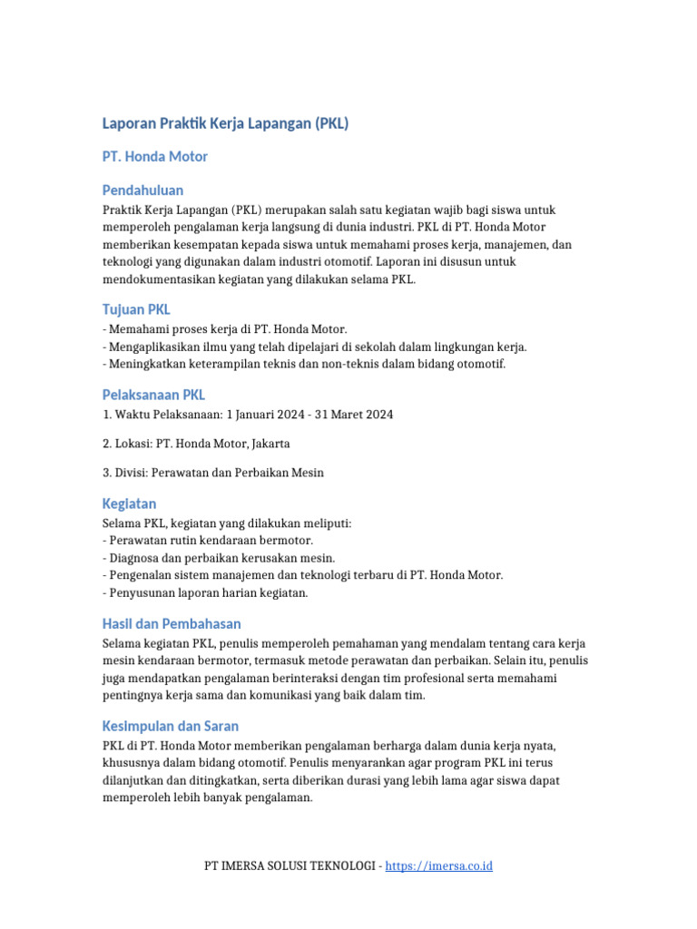 Contoh Laporan PKL Honda | PDF