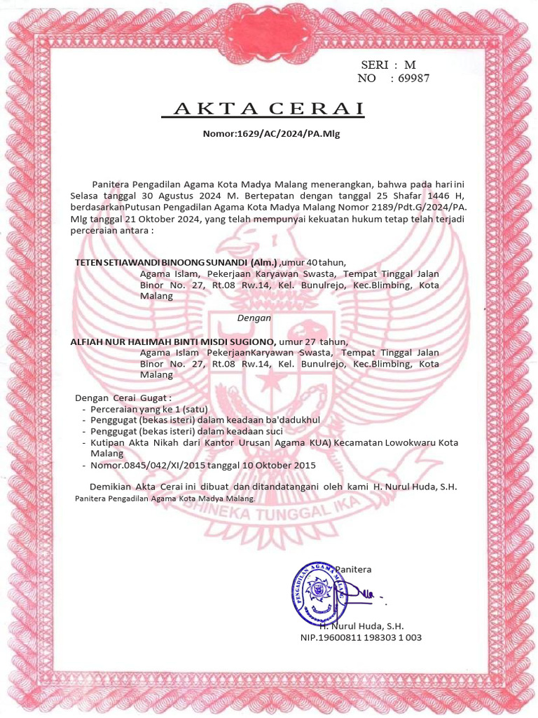 Contoh AKte Cerai Malang | PDF