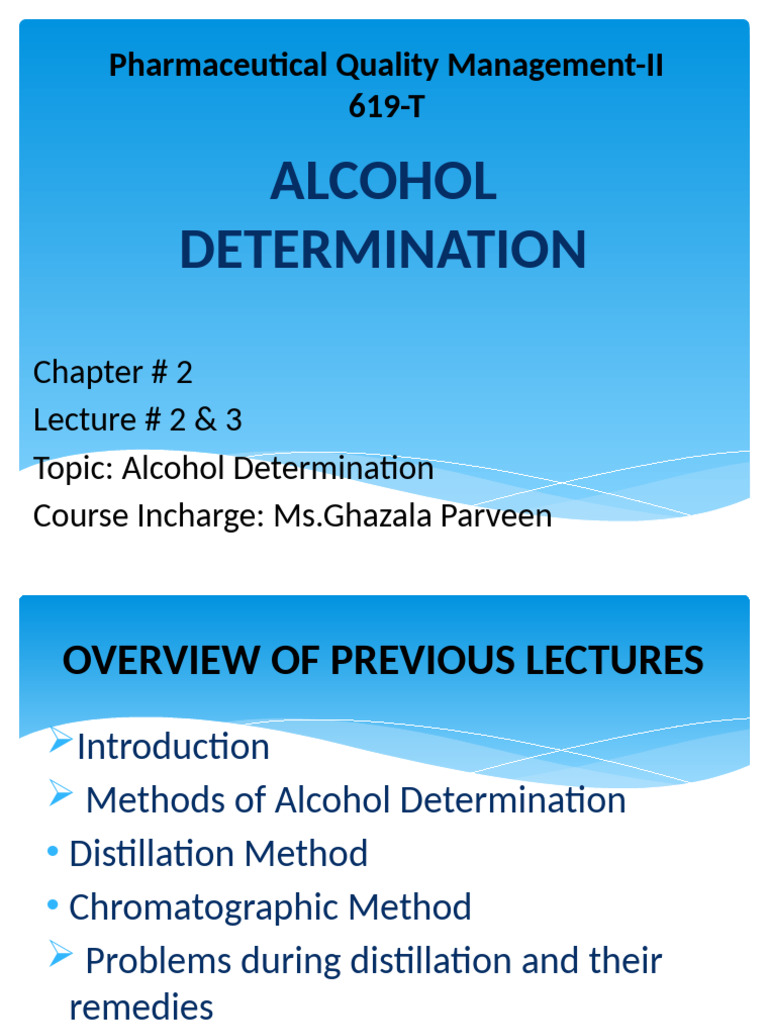 Lect 2 3-Chapter-2, Alcohol Determination | PDF | Gas Chromatography | Chromatography