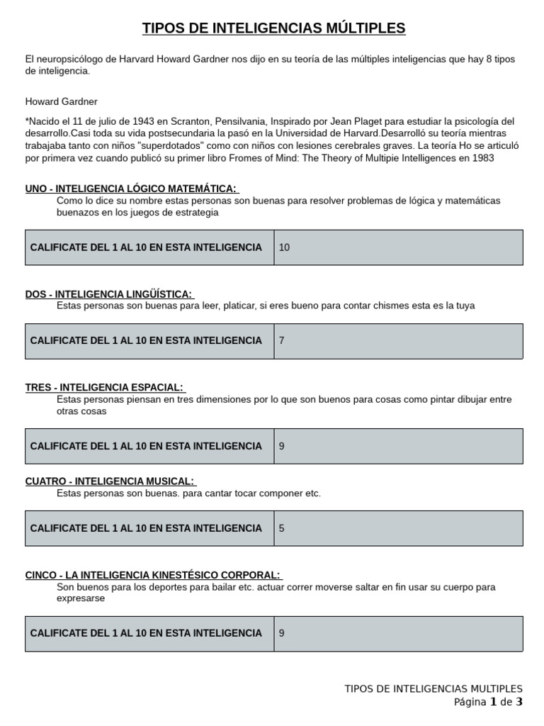 Tipos de Inteligencias Multiples | PDF | Inteligencia | Neurociencia