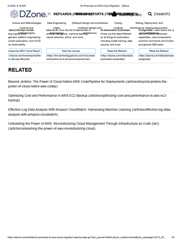 On-Premises To AWS Cloud Migration - DZone | PDF | Cloud Computing | Amazon Web Services