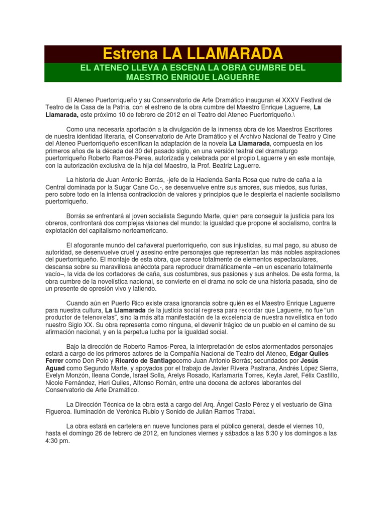 Estrena La Llamarada | PDF | Puerto Rico | Teatro