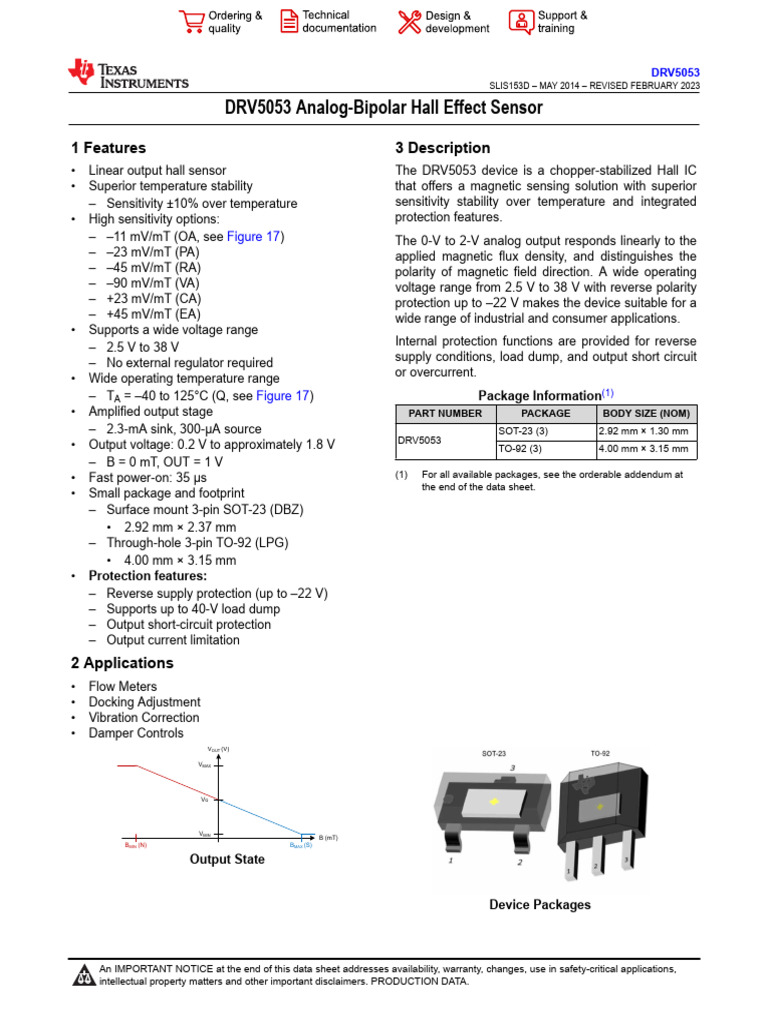 Drv 5053 Hall Effect | PDF | Electrostatic Discharge | Electricity
