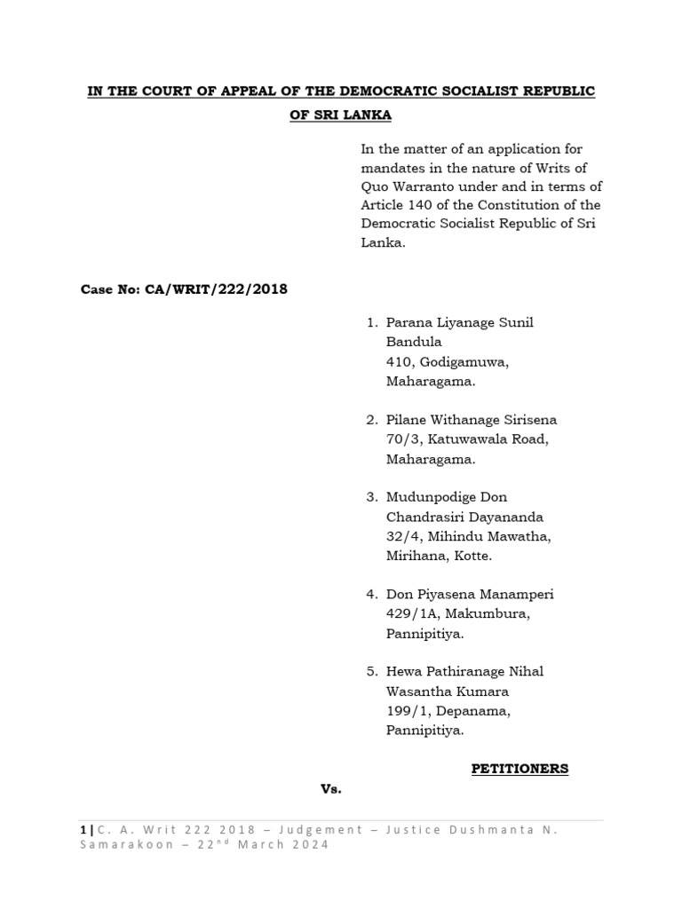 Writ 222-2018 Judgment01 (The Grand Final) PDF | PDF | Elections | Accountability