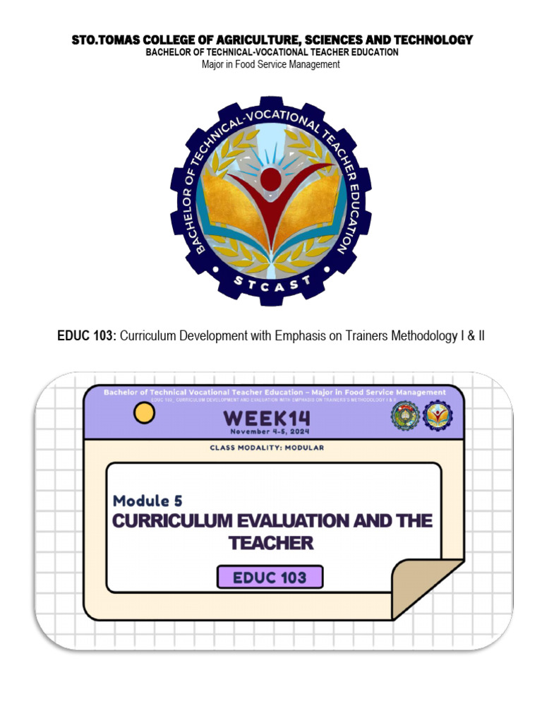 WEEK 14 Module 5 Curriculum Evaluation and The Teacher | PDF | Evaluation | Curriculum