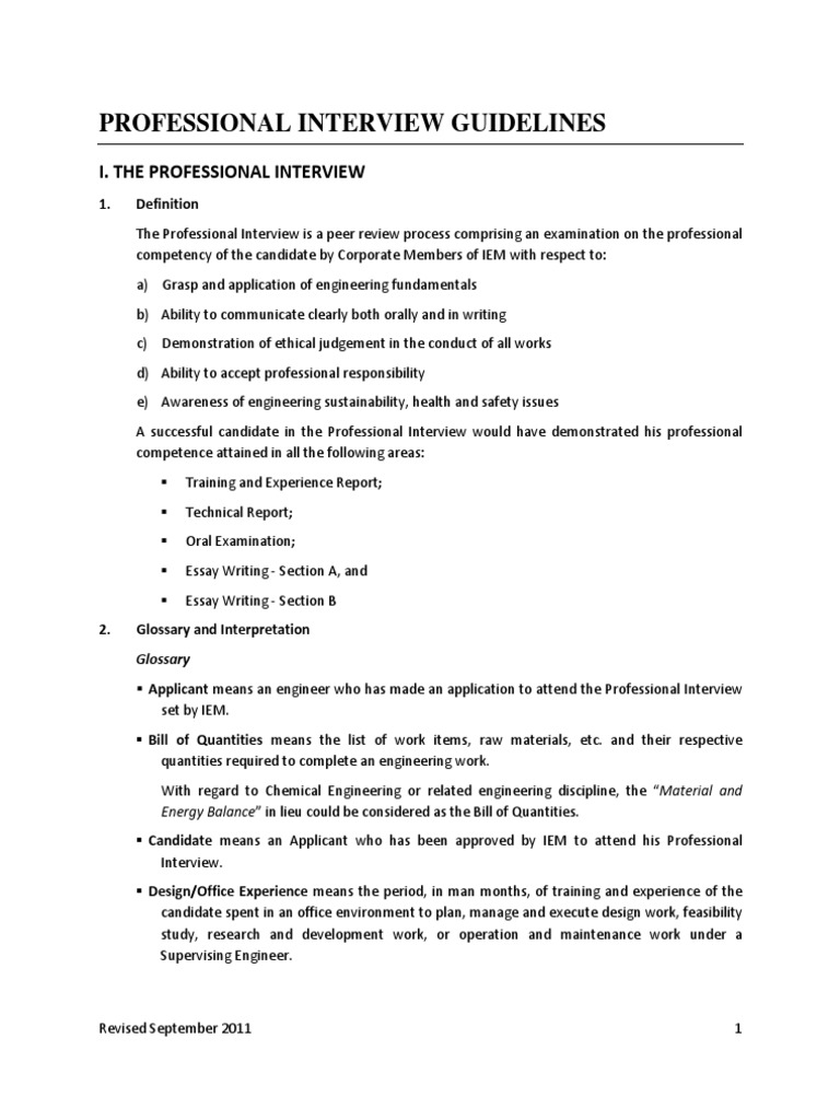 IEM Professional Interview Guidelines | PDF | Engineer | Engineering