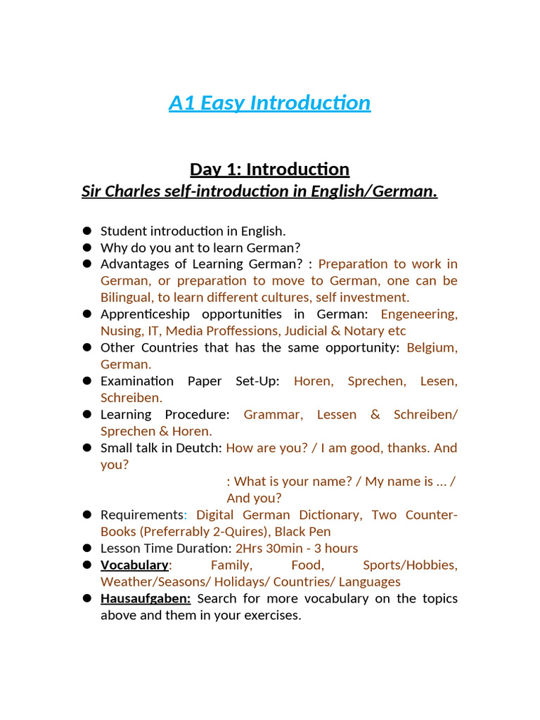 A1 Easy Introduction | PDF | German Language | English Language
