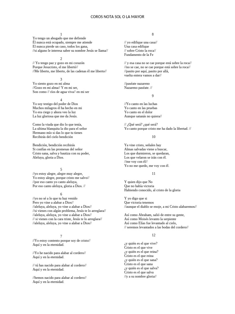 Lista Coros Letras Edit | PDF | Cristo (título) | Oración