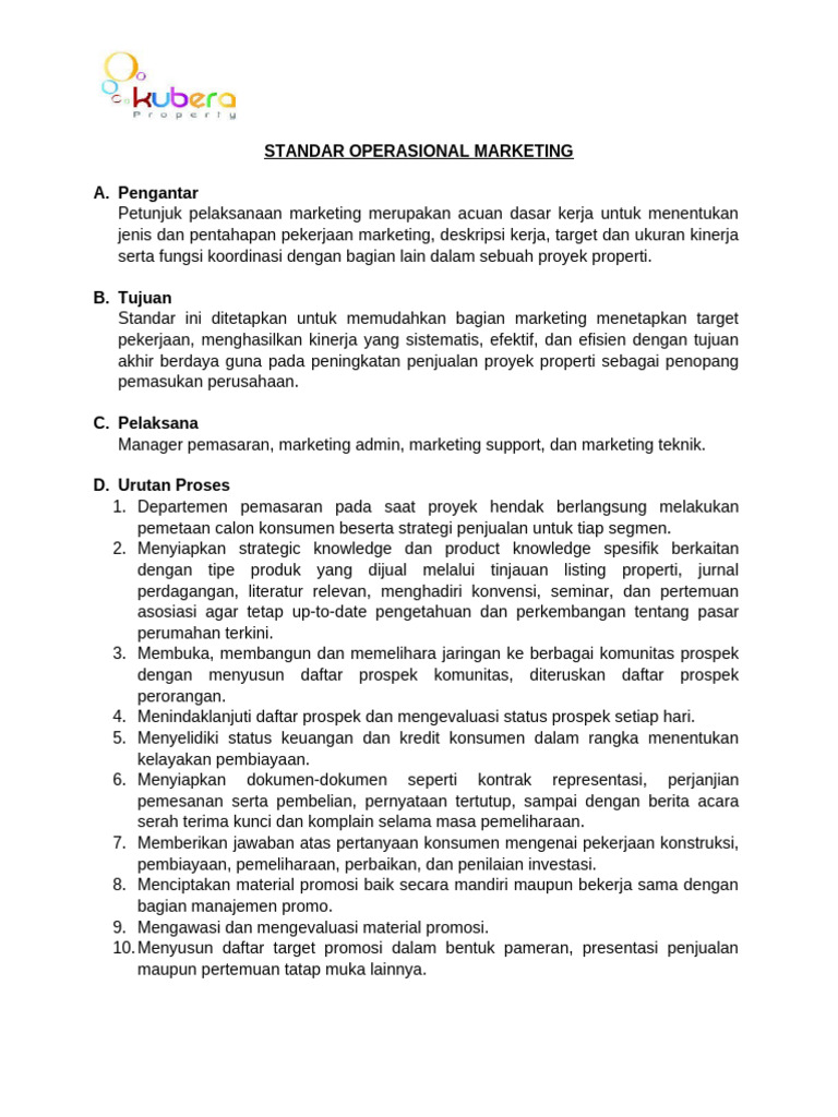 SOP Pemasaran Proyek Properti | PDF
