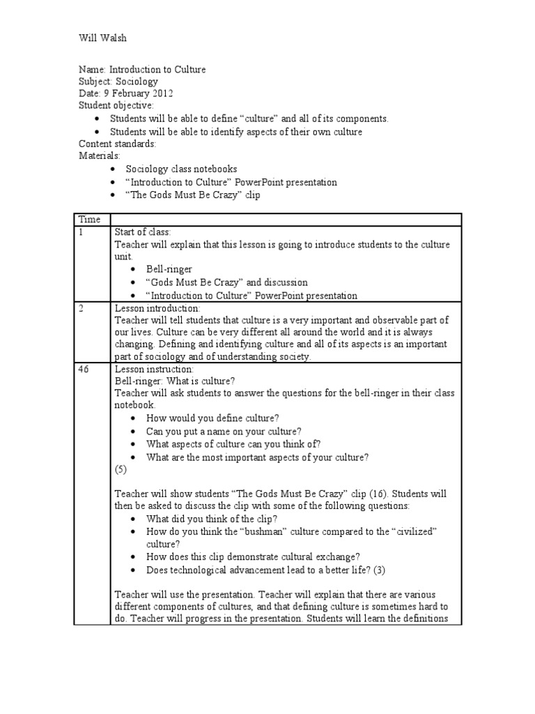 CI Standard 1 Intro To Culture Lesson Plan | PDF | Norm (Social ...