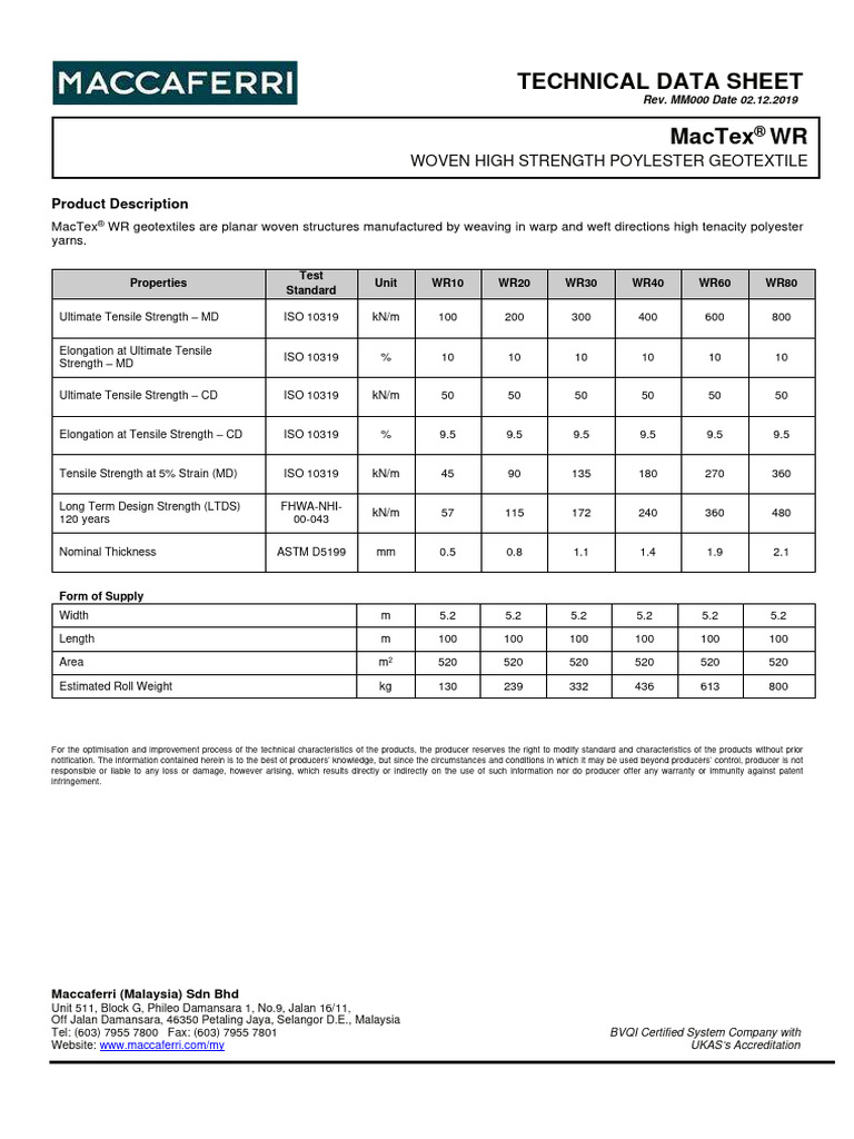 Technical Data Sheet For High Strength Woven Polyester Geotextile - R1 ...