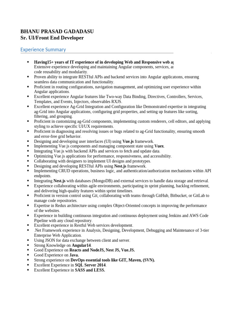 BHANU UI-FRONTEND.M_RESUME | PDF | Microsoft Sql Server | J Query