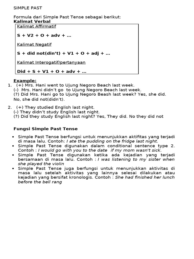 MATERI SIMPLE PAST TENSE NEW | PDF
