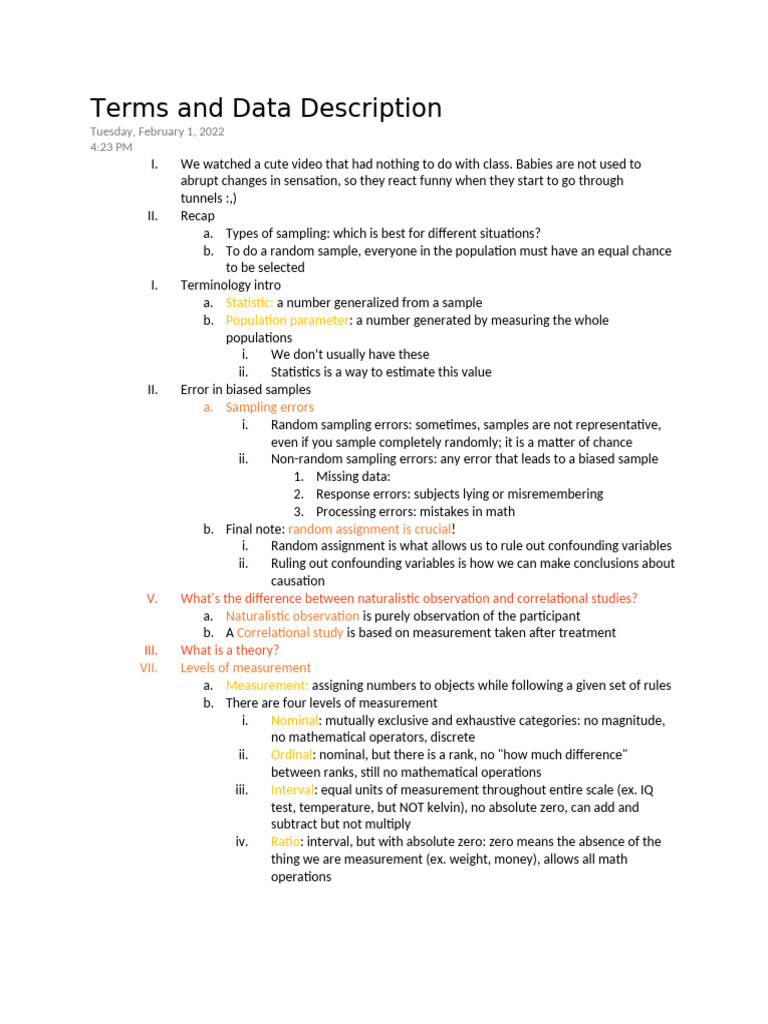 Psyc200 Statistical Terms and Organizing or Displaying Data | PDF | Level Of Measurement ...