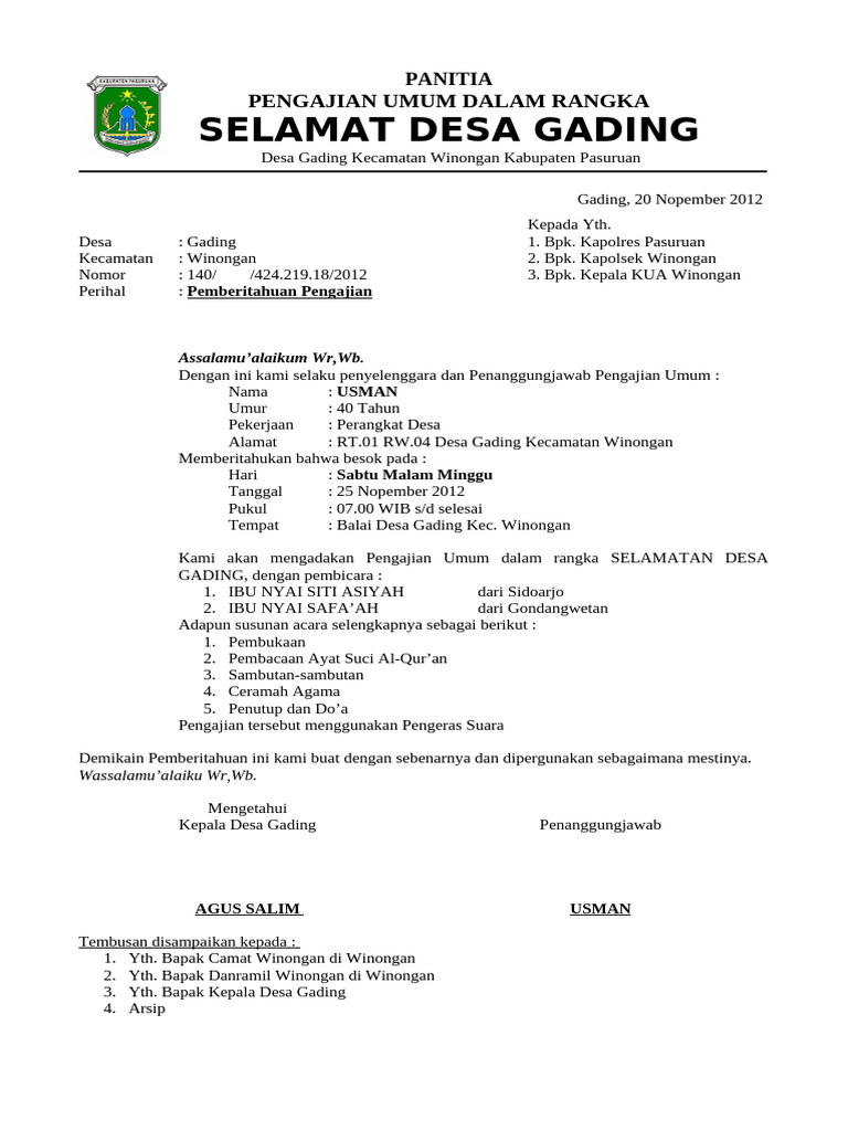 Pengajian Umum Selamatan Desa Gading | PDF