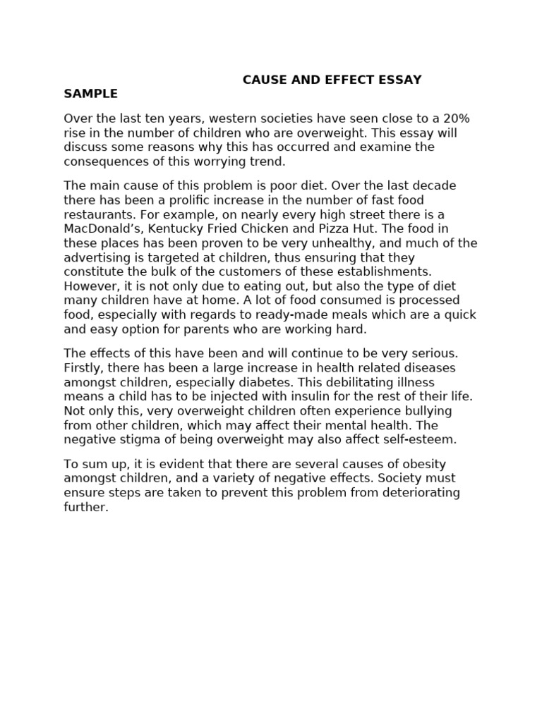 CAUSE AND EFFECT ESSAY SAMPLE | PDF