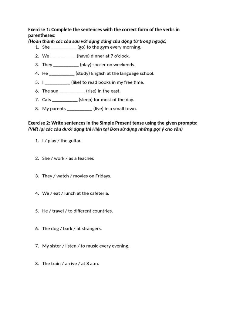 Simple Present Exercises | PDF