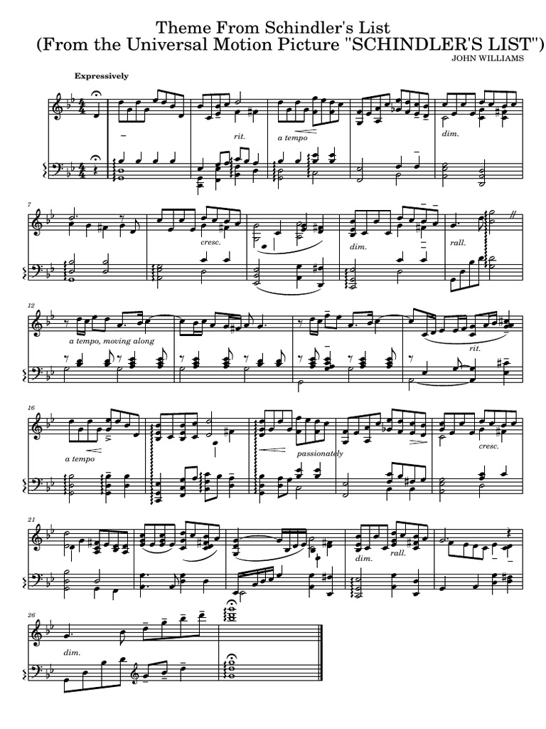 Theme From Schindlers List Piano Solo | PDF | Musical Forms | Musical Compositions