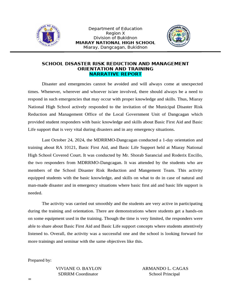 SDRRM Orientation and Training | PDF | First Aid | Securities