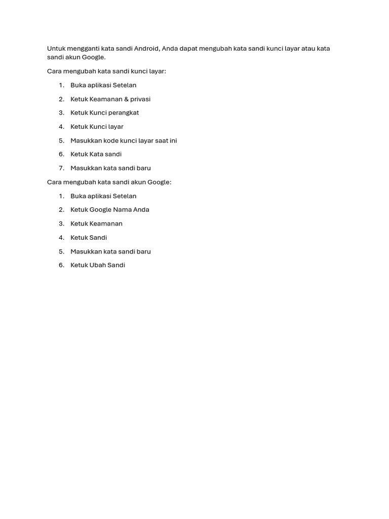 Cara Ganti Kata Sandi Android | PDF