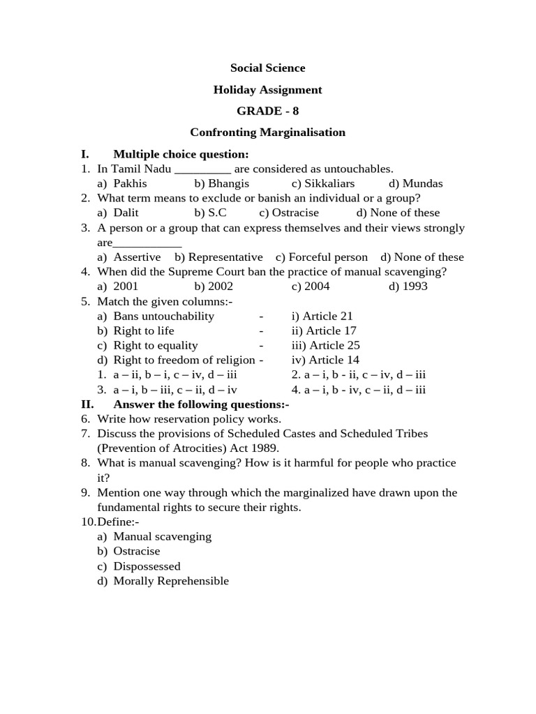 GRADE 8 - Social Science - Holiday Assignment | PDF
