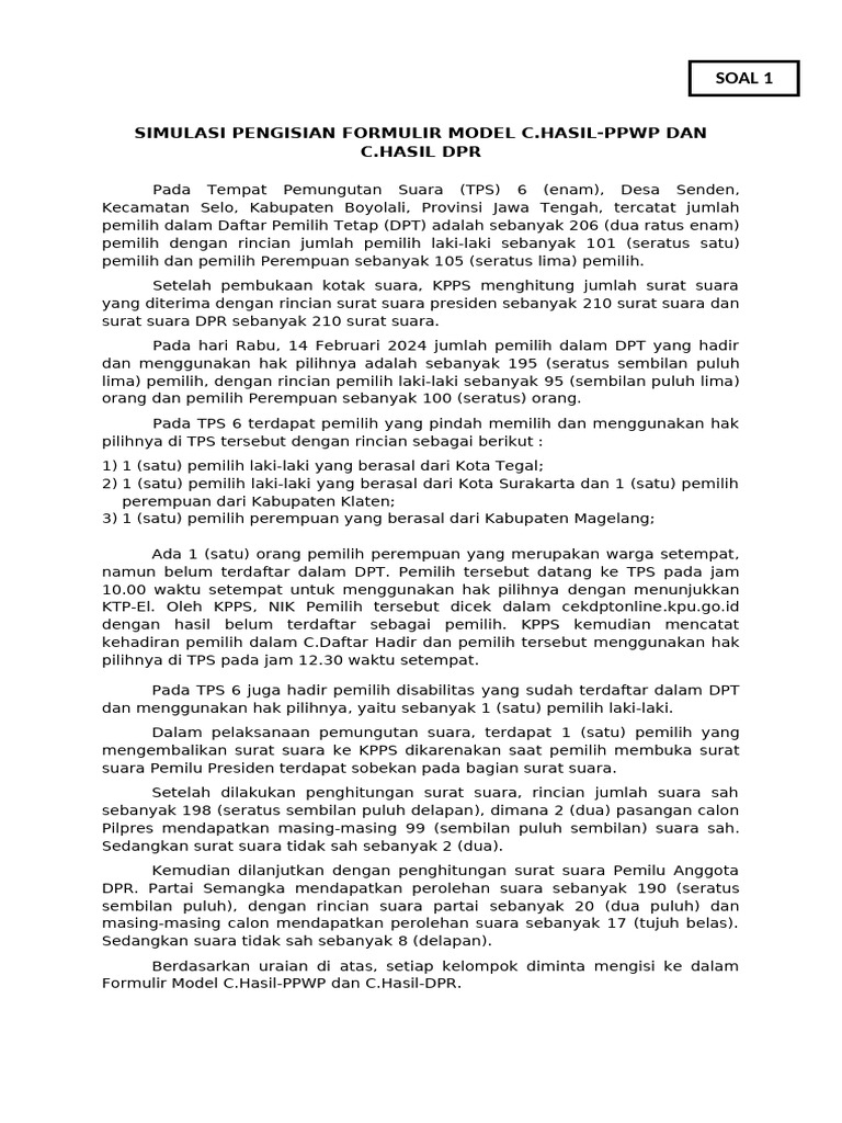 v2. SOAL 1. SIMULASI PENGISIAN FORMULIR MODEL C.HASIL | PDF
