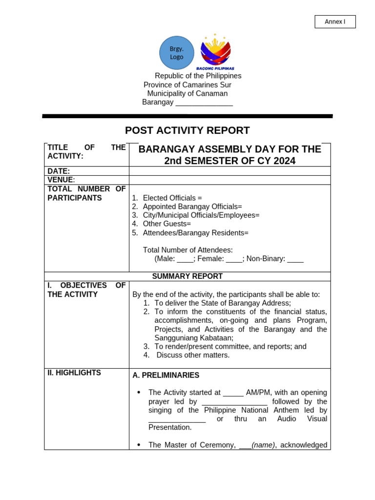 Annex I Post Activity Report Template | PDF