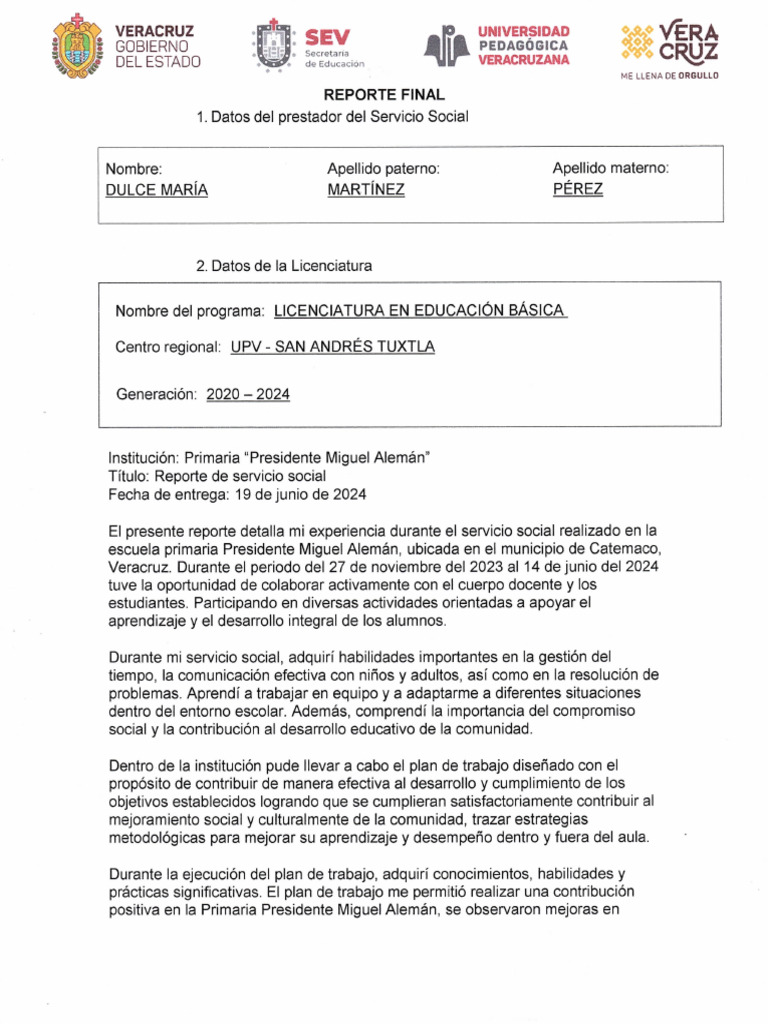 Reporte Final Ss | PDF | Educación primaria | Maestros
