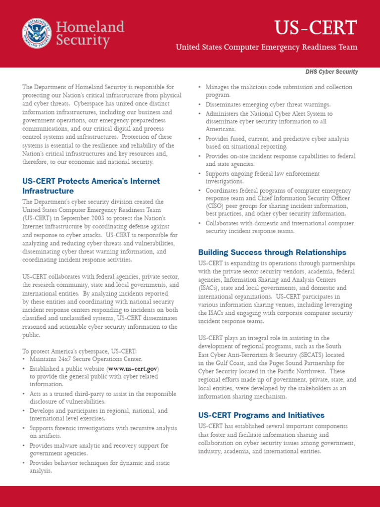 US-CERT: Protecting America's Cybersecurity | PDF | Security | Computer ...