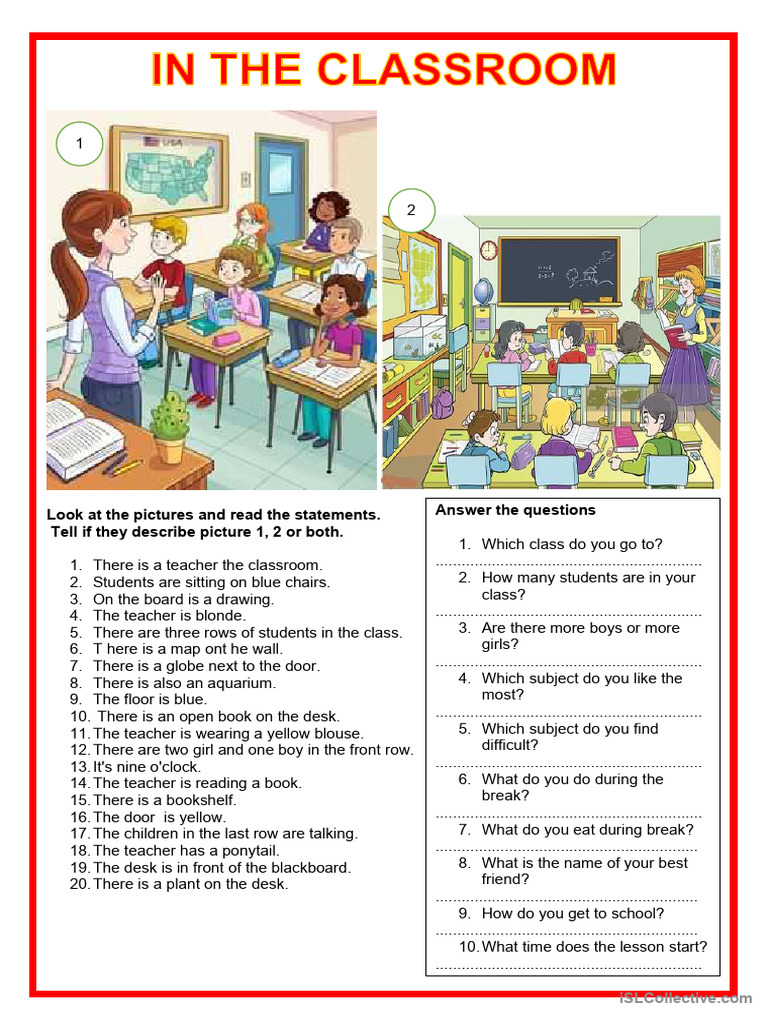 Classroom Picture Description Activity | PDF | Classroom | Learning