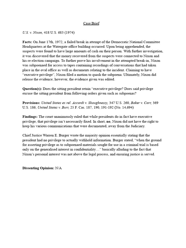 Case Brief U.S. V Nixon | PDF