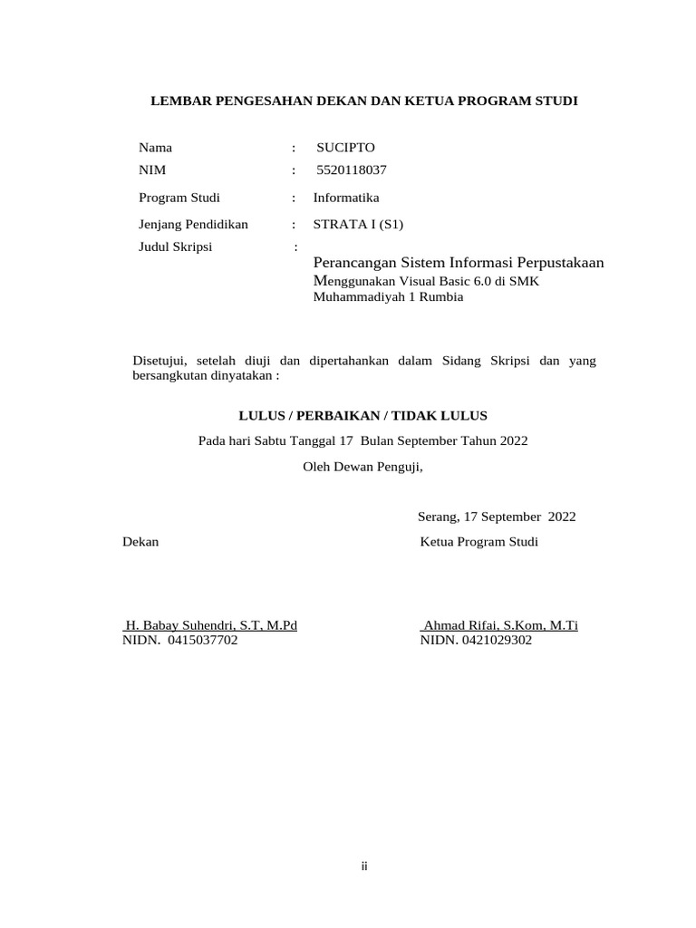 Format Lembar Pengesahan | PDF