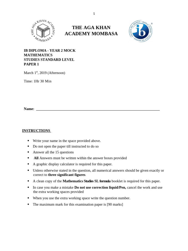 Dp2 Paper 1 Examination 2019 | PDF