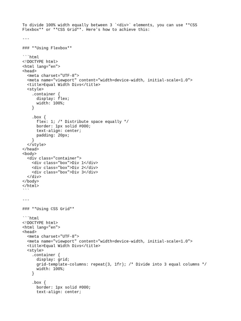To divide 100% width equally betwee | PDF