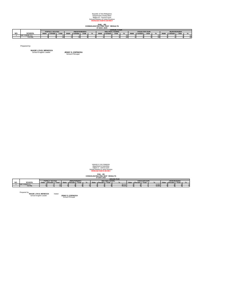 SRES - PHIL-IRI-Pre-Test Result 2024-2025 | PDF | Government ...
